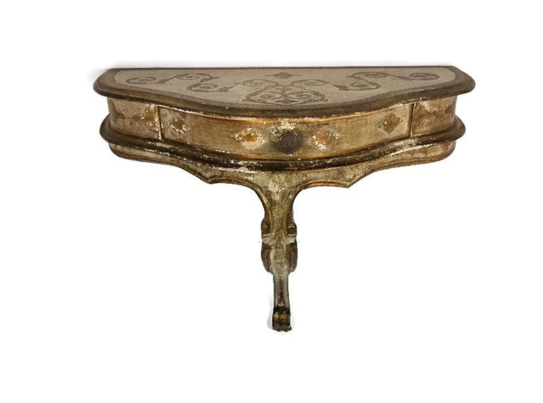 Florentine Wooden Console Wall Hanging Table Italy Italian Mid Century ...