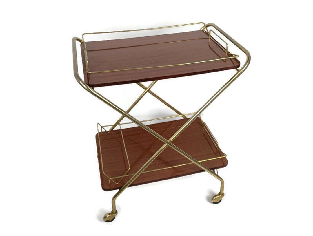 Foldable Bar Cart Kitchen Island Coctail Cart Serving Tray Vintage ...