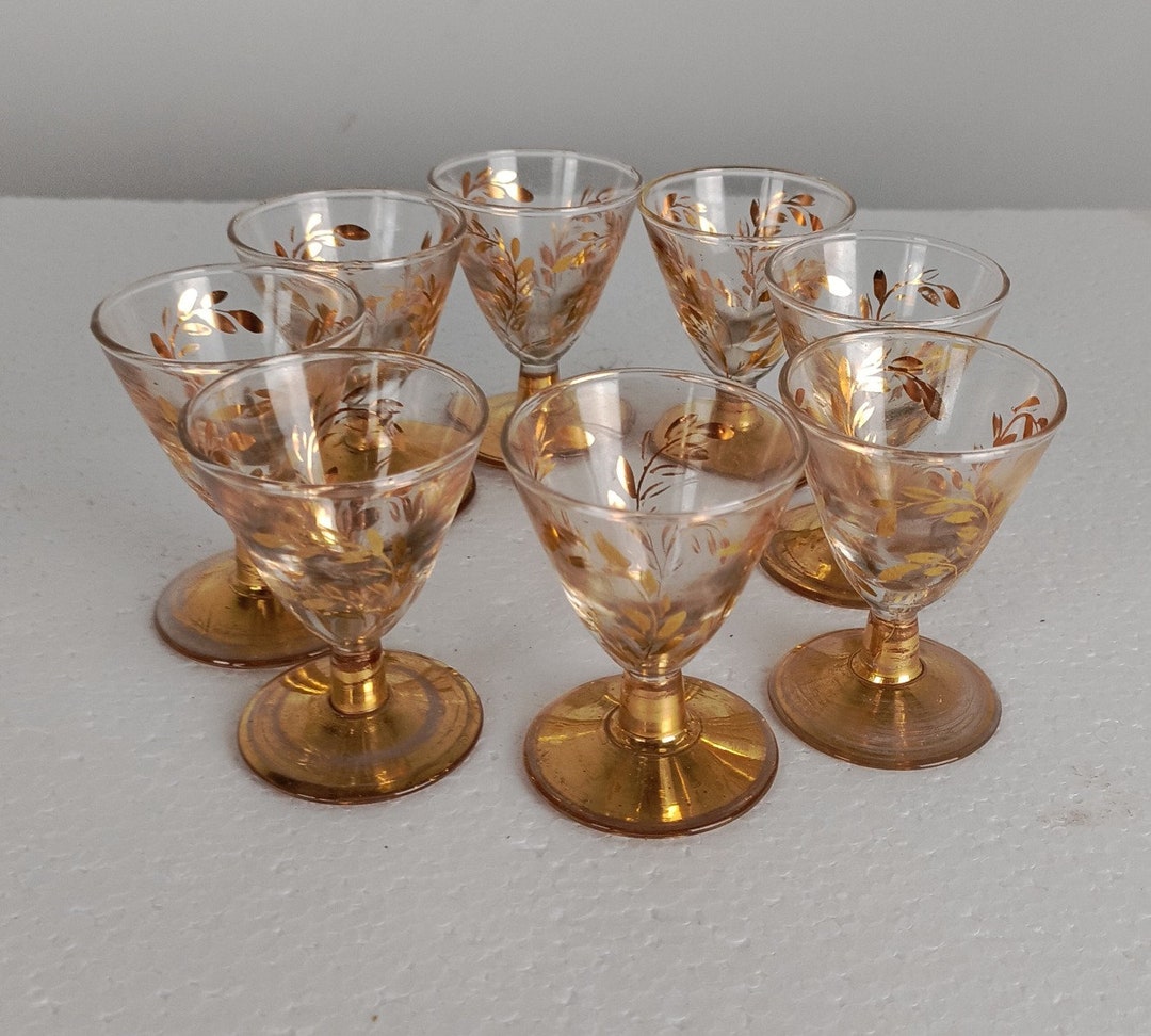 Set of 8 Shot Glasses Gold Gilded Antique Leafs - Etsy