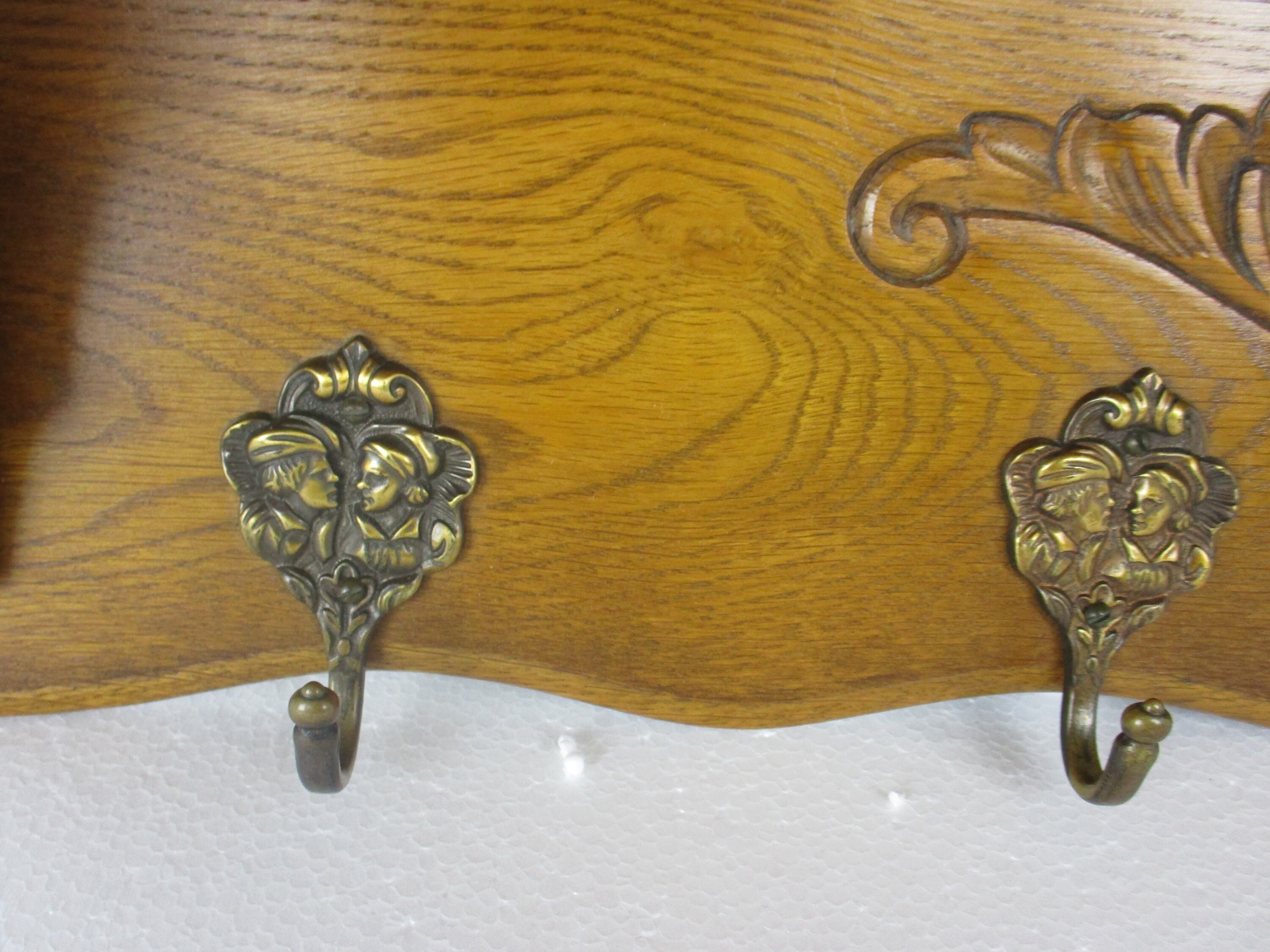Small Vintage Hand Carved Wood Coat Hat Rack French Oak Mid Century ...