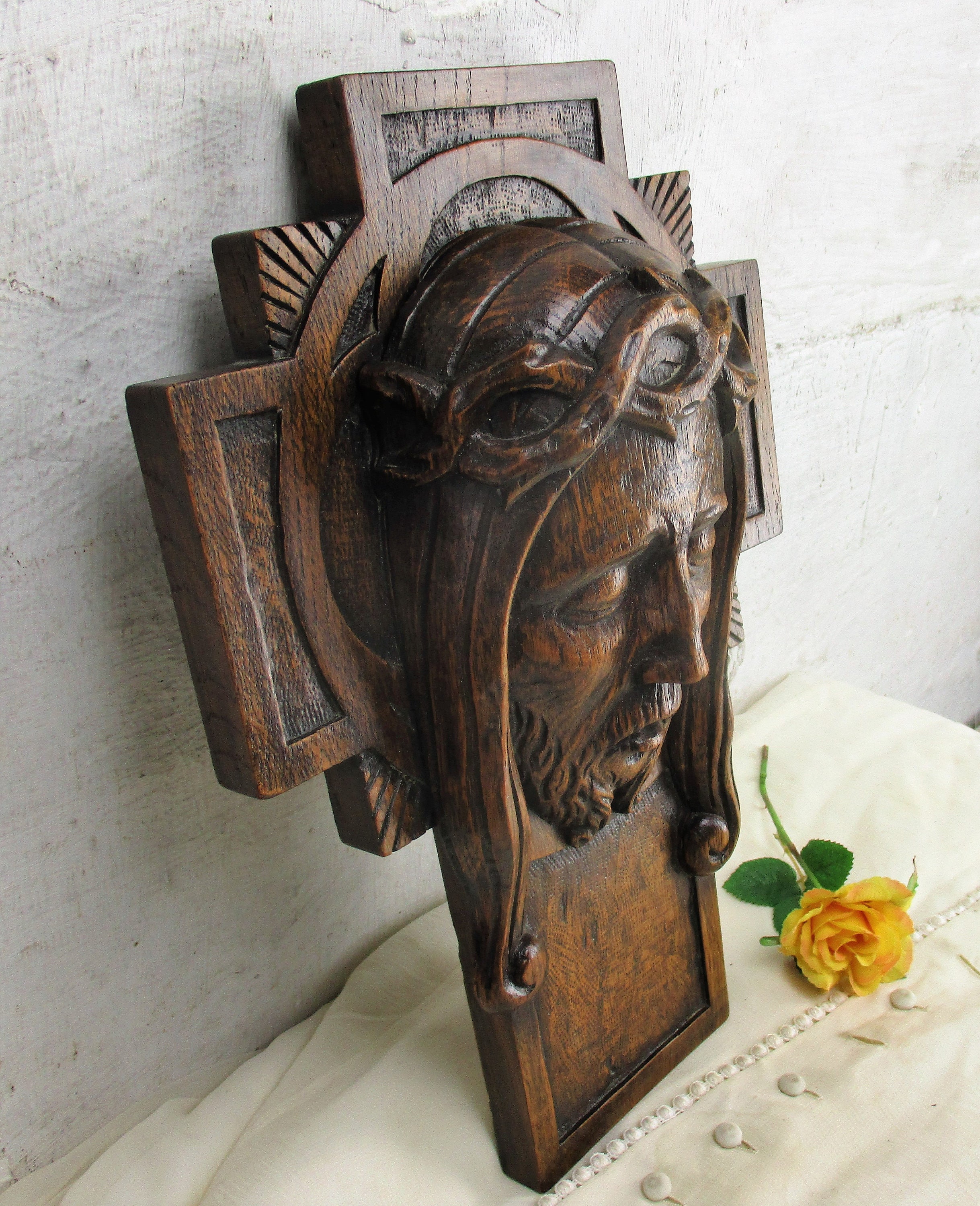 Gorgeous hand Carved Wood Art Jesus Christ Head of Thorns | Etsy