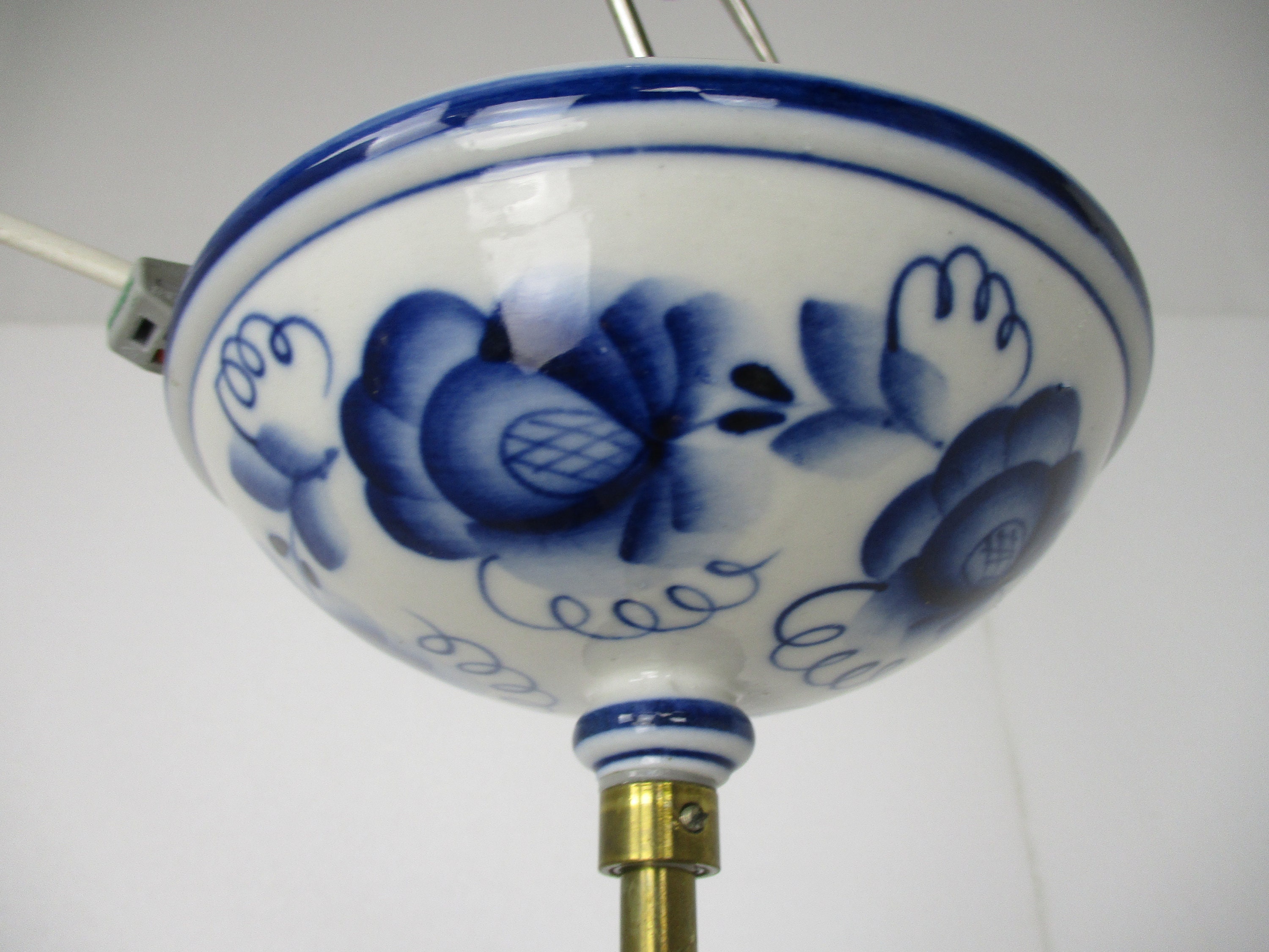 Delft Blue White Porcelain Brass Chandelier Dutch 5 Arm Lights HTF ...