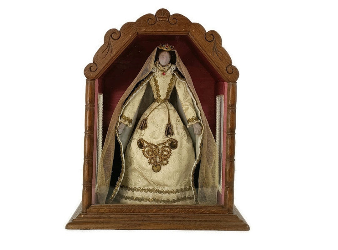 Antique Hand Carved Wood Chapel Niche Shrine With Hand Made Antique ...