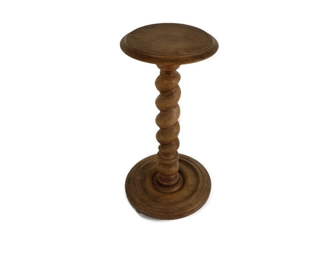 Hand Carved Wood Barley Twist Pedestal Display Side Table Plant Stand ...