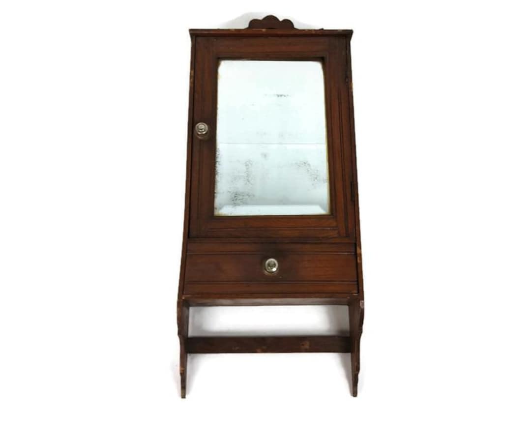 Antique Pharmacy Medicine Apothecary Cabinet Wood Beveled Glass Barn ...