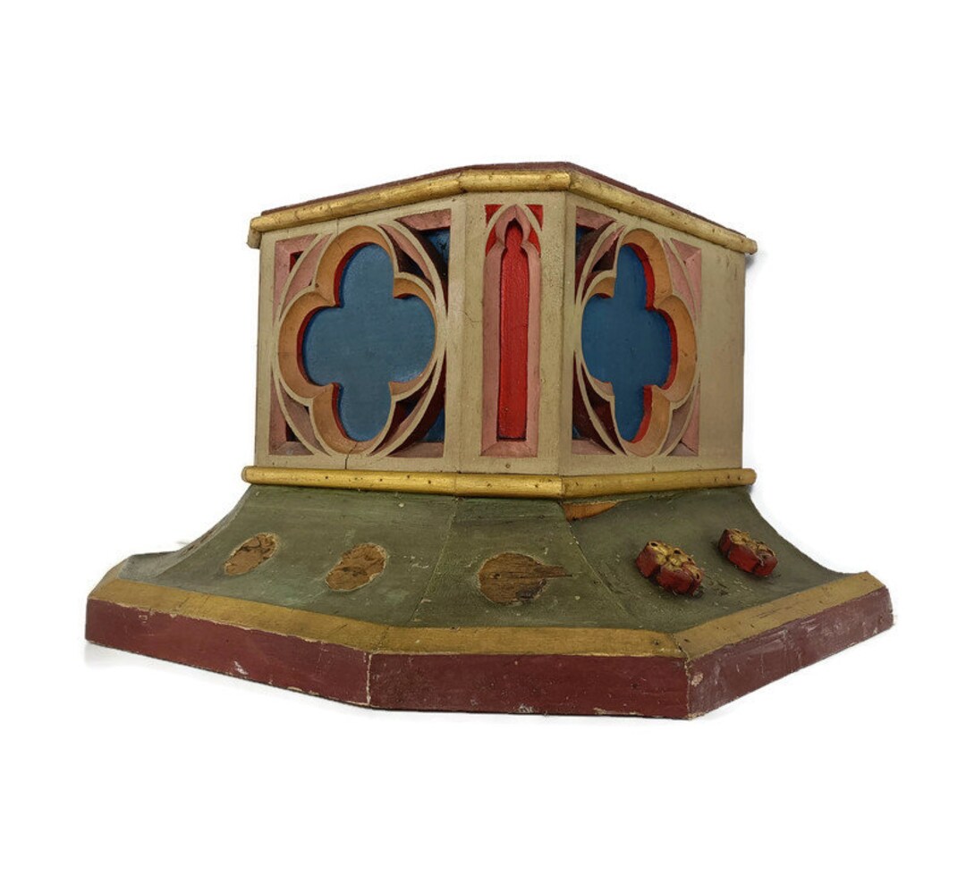 Antique Gothic Church Pedestal Stand Console Wood Hand Painted ...
