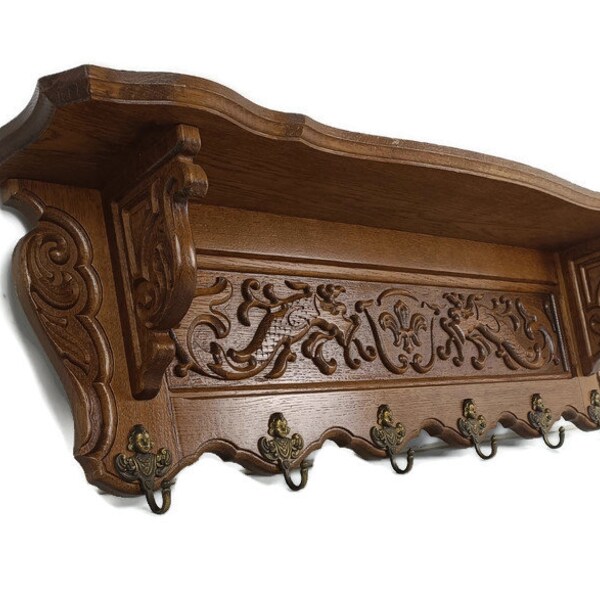 Antique Carved Wooden Coat Hat Rack - Etsy