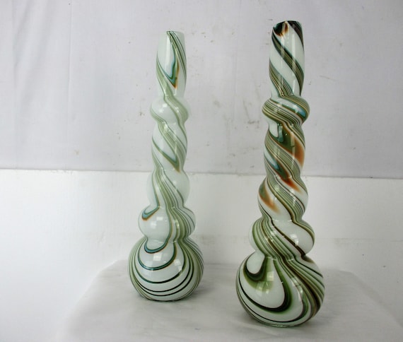 Pair Funky Cased Studio Art Glass Vases Abstract Waves Large | Etsy