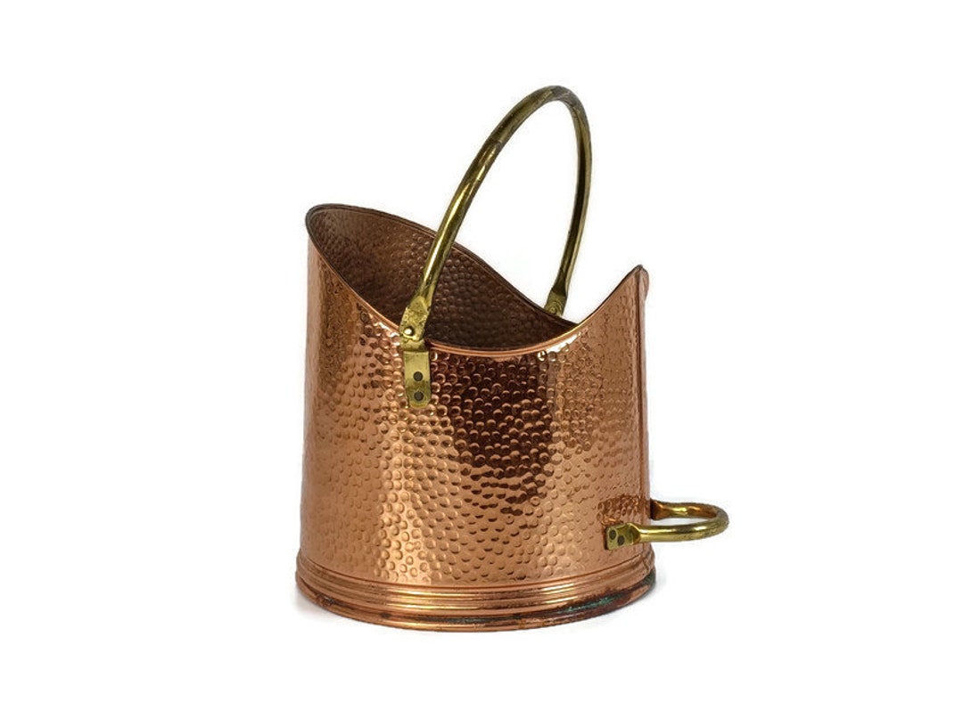 Vintage Hammered Brass Copper Pail Coal Shuttle Kettle Planter Mécap ...
