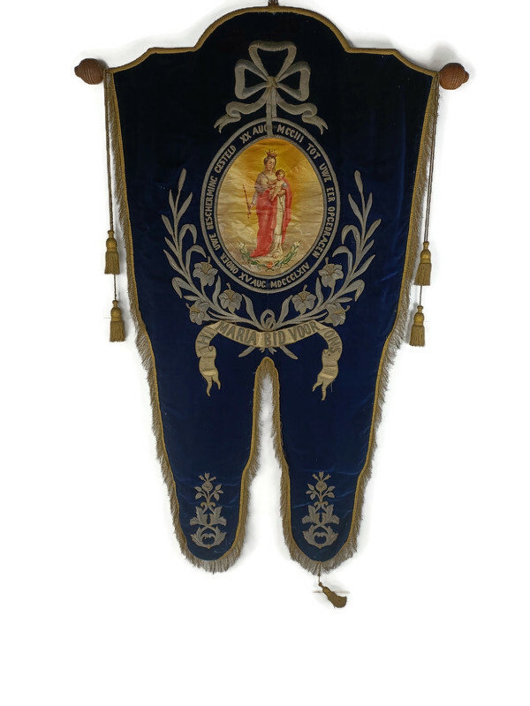Antique Religious Church Processional Banner Holy Virgin Signed Victor ...