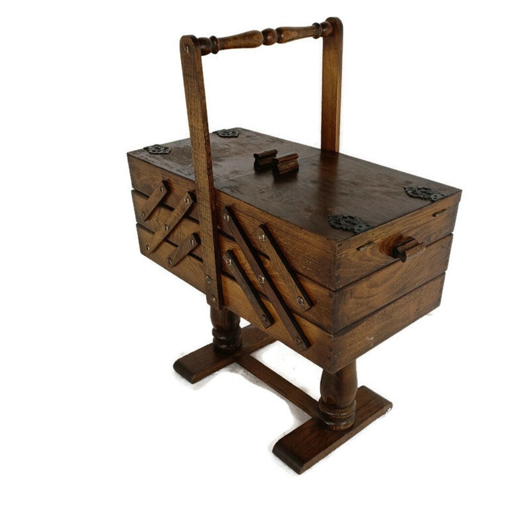 Vintage Retro Quilting Knitting Sewing Box Basket Stand Gorgeous ...