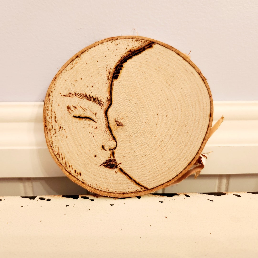 Moon Pyrography Folk Art Moon Art Cottagecore Decor - Etsy