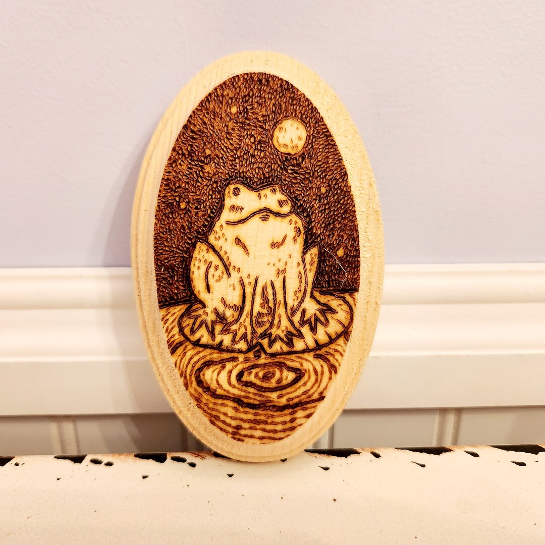 Frog Art, Nature Gift, Folk Art, Cottagecore Art, Pyrography, Wood Burning Art, Wood Engraving ...