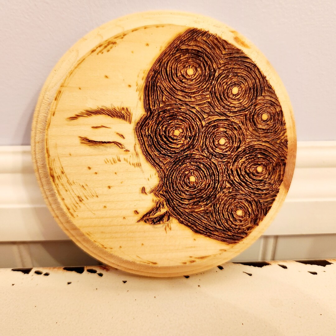 Moon Pyrography Folk Art Moon Art Cottagecore Decor - Etsy