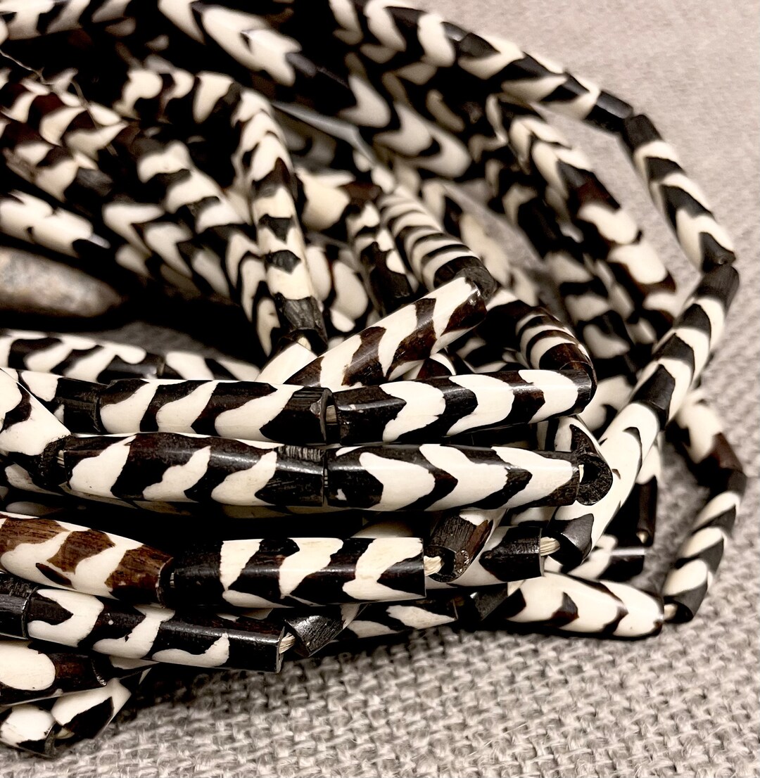 Kenya Batik Bone Beads, Full Strand 24 Black and White Beads, Approx ...