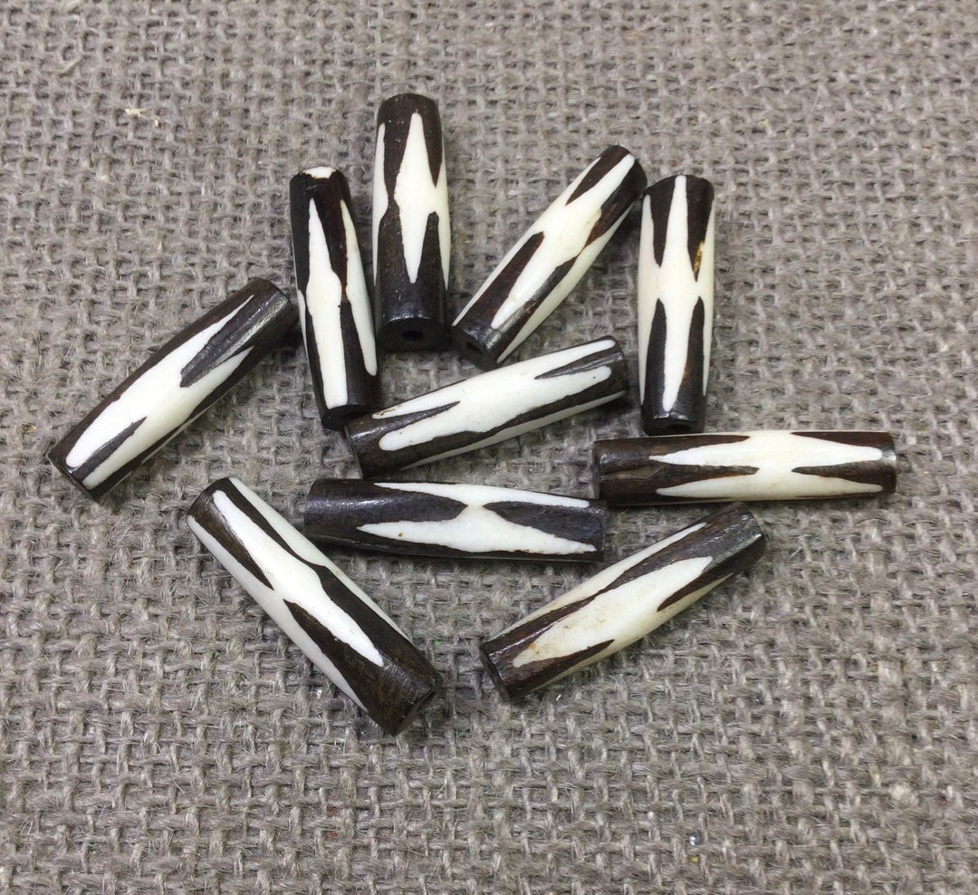 10 Kenya Batik Bone Beads, Hair Pipe Beads, AFRICAN Trade Beads, Sale Destash Beads, Ox Bone ...
