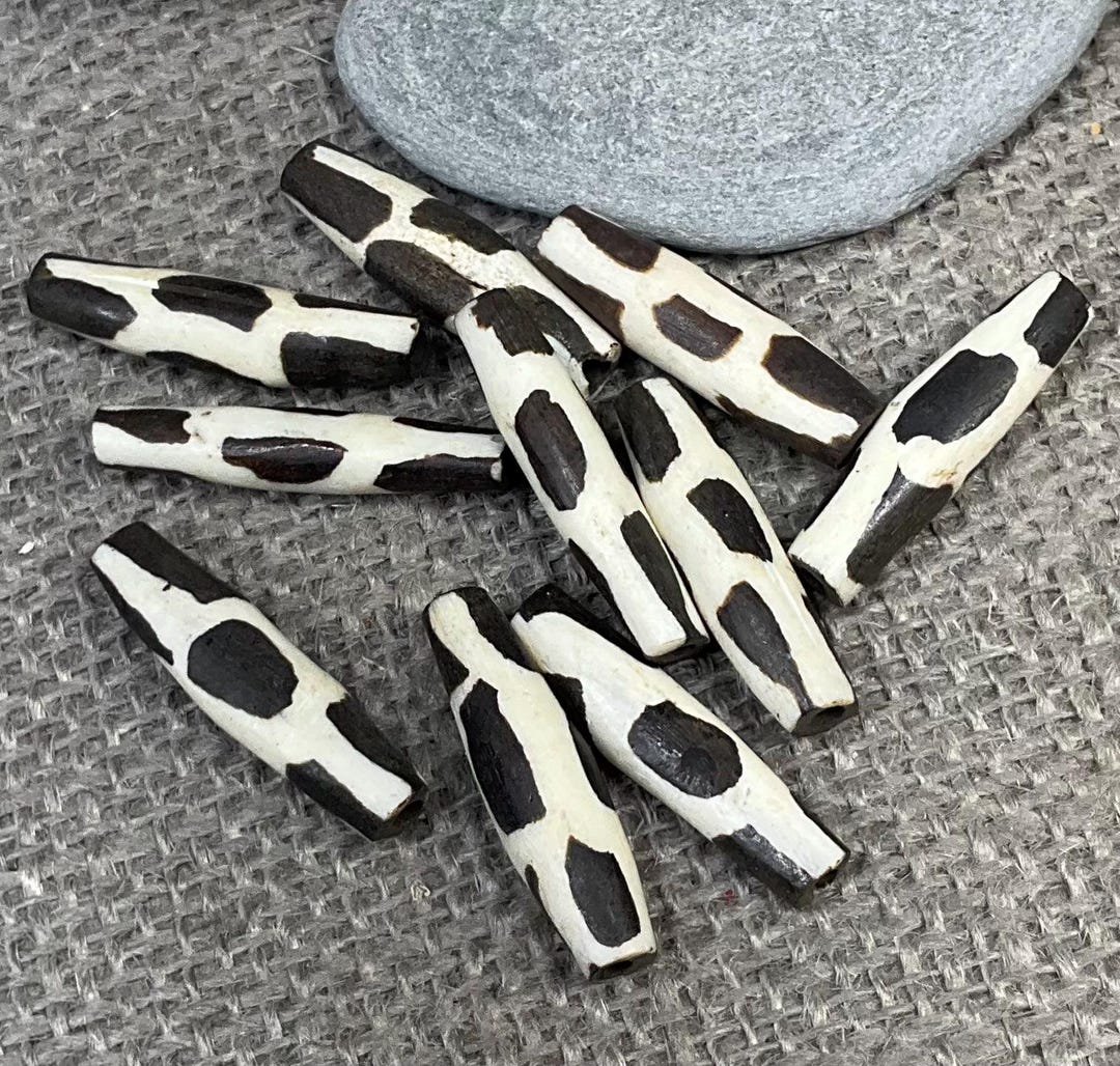 10 Kenya Batik Bone Beads, African Hair Pipe Tube Beads for Jewelry ...