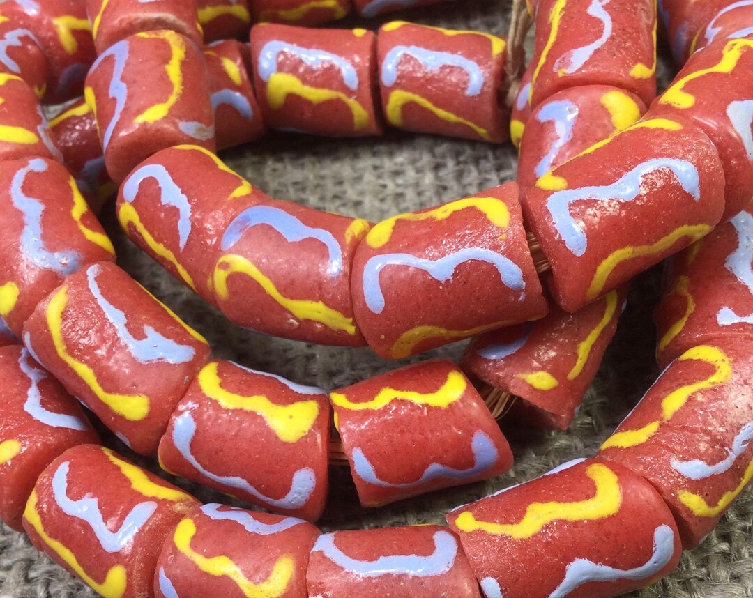Big Red Krobo Beads, AFRICAN Powder Glass Beads, Multicolored Ghana ...
