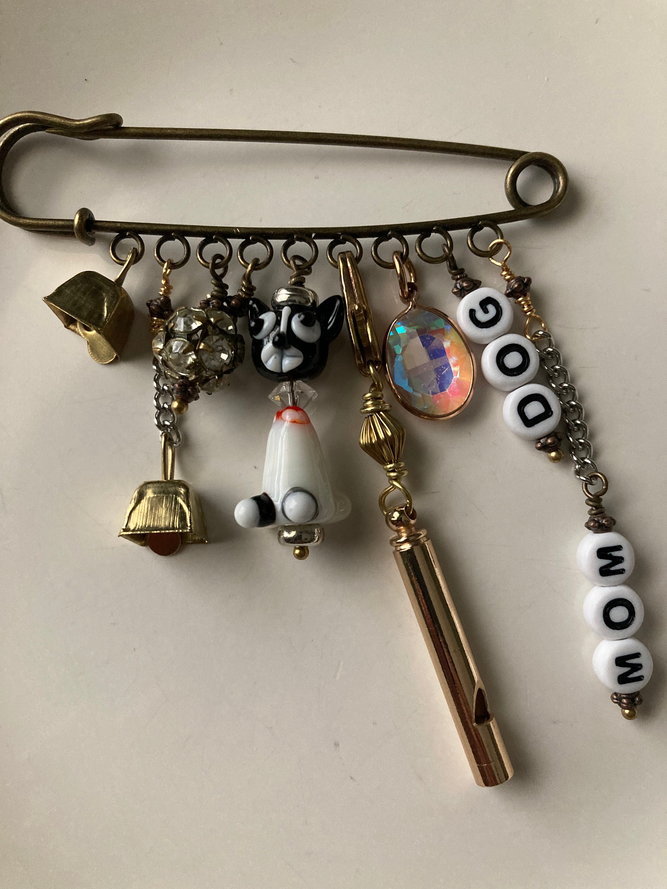 Bells and Whistles Dog Mom Trinket Brooch, Beaded Safety Pin Brooch - Etsy