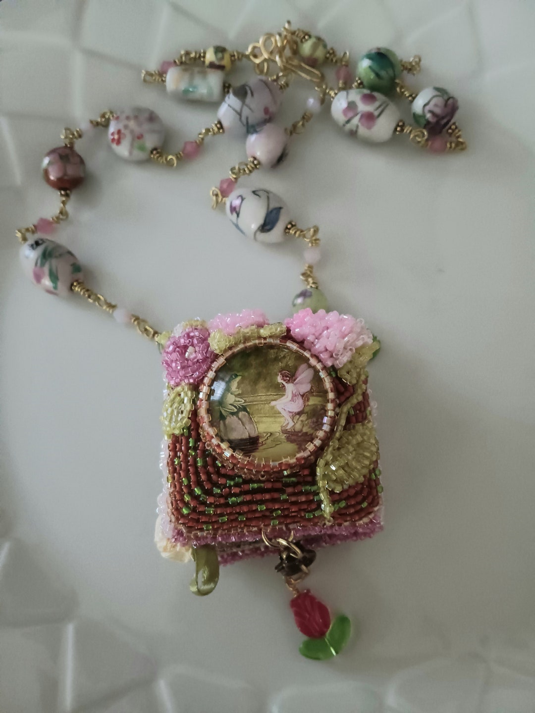 Junk Jewelry Huge Beaded Leather Fantasy Locket Necklace, Beaded Keep ...