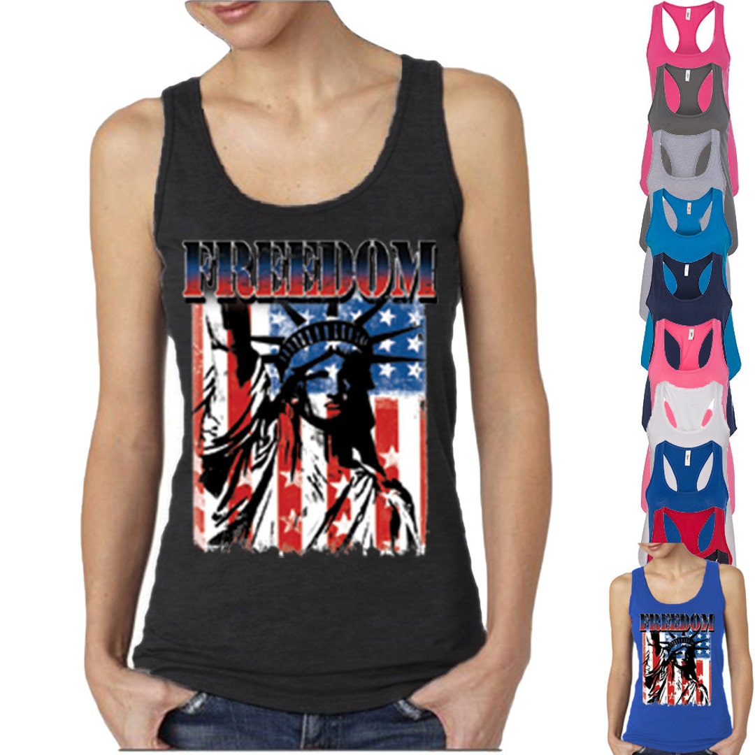 Freedom the Statue of Liberty Lady TANK TOP Patriotic Tattered Vintage ...