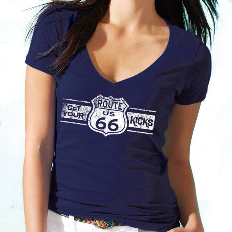 Route 66 V-neck T-shirt: Vintage Travel Graphic Tee - Etsy