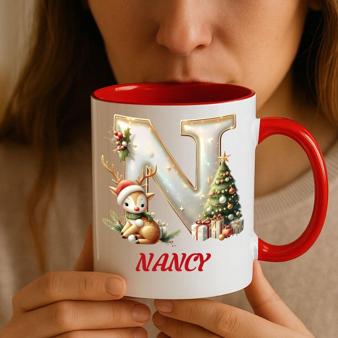 Personalized Initial Christmas Mug With Custom Name – Unisex Festive ...