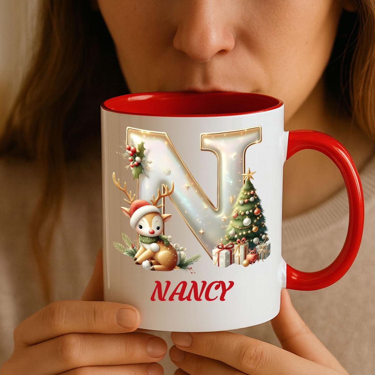Personalized Initial Christmas Mug With Custom Name – Unisex Festive ...