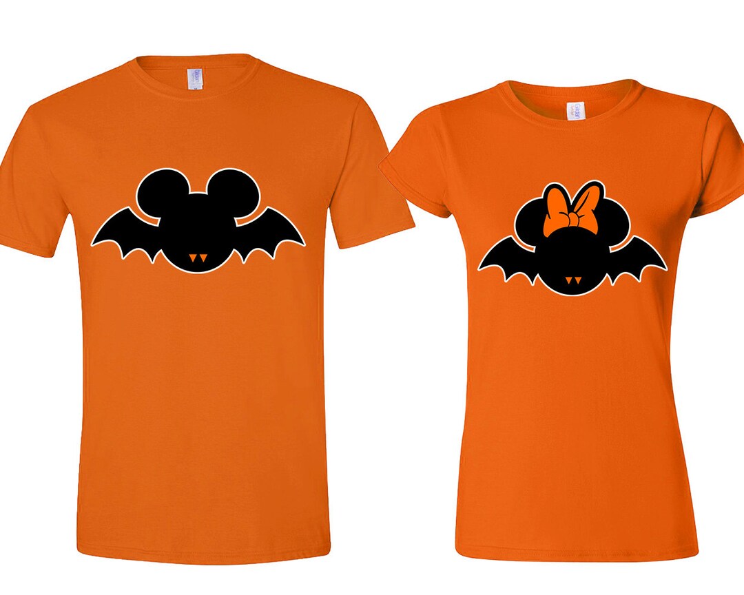 Halloween Cartoon Bat Couple T-shirts: Funny Matching Orange Tees - Etsy