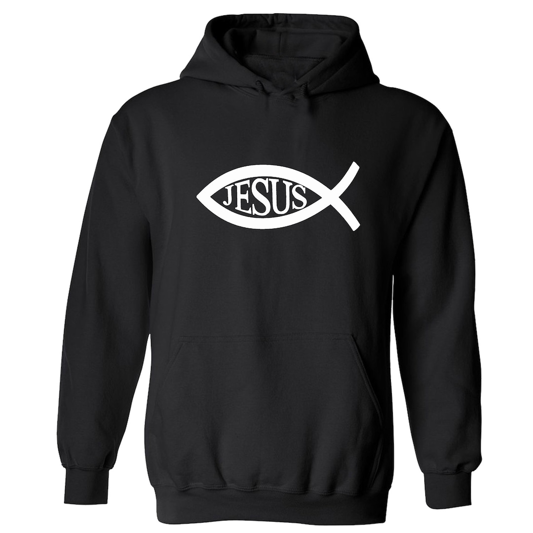 JESUS Fish HOODIE Sweatshirt Christian Religious Faith Disciple Church ...