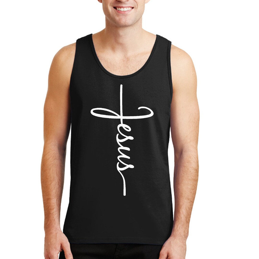 JESUS Cross Tank Top for MEN Christian Religious Faith Disciple Church ...