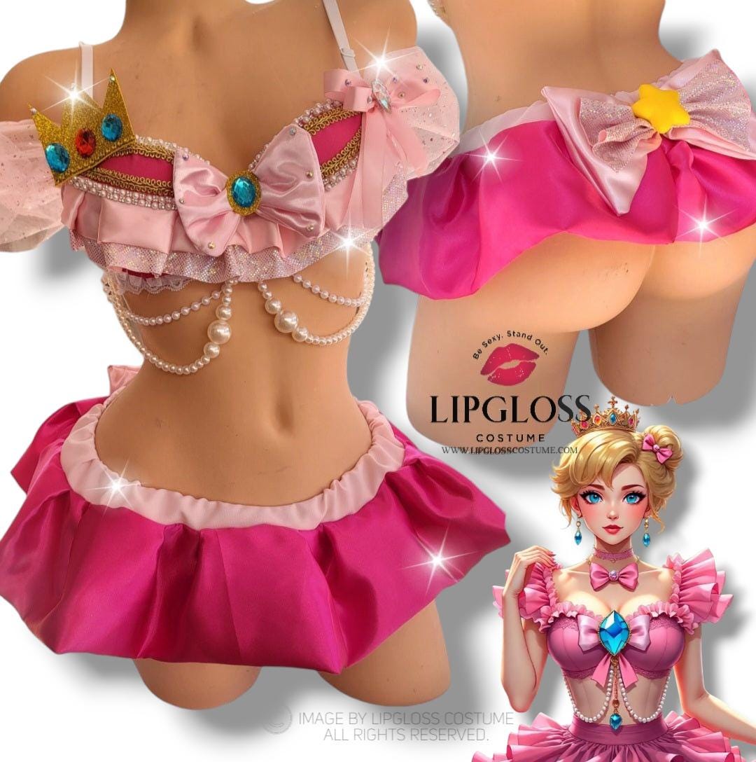 New Sexy Princess Peach Cosplay W/ Mini Micro Skirt, Superstar Mario Video Game Party Character ...