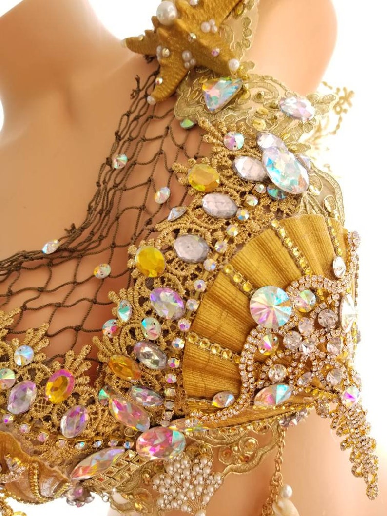 Gold Fishnet Sea Shell Mermaid Bra Under the Sea Custom Bra | Etsy