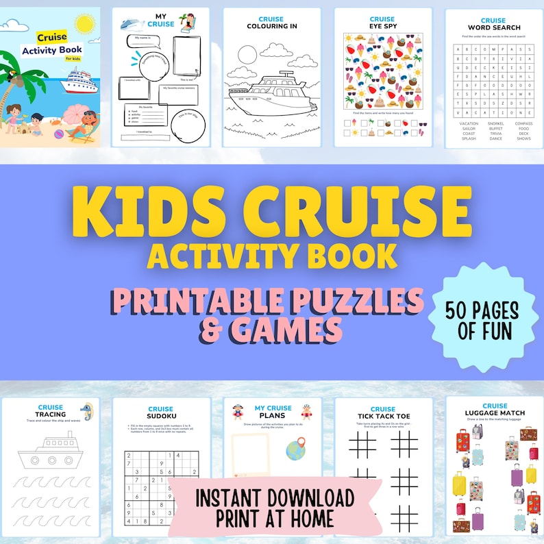Kids Cruise Activity Book: 50 Printable Games & Puzzles (digital ...