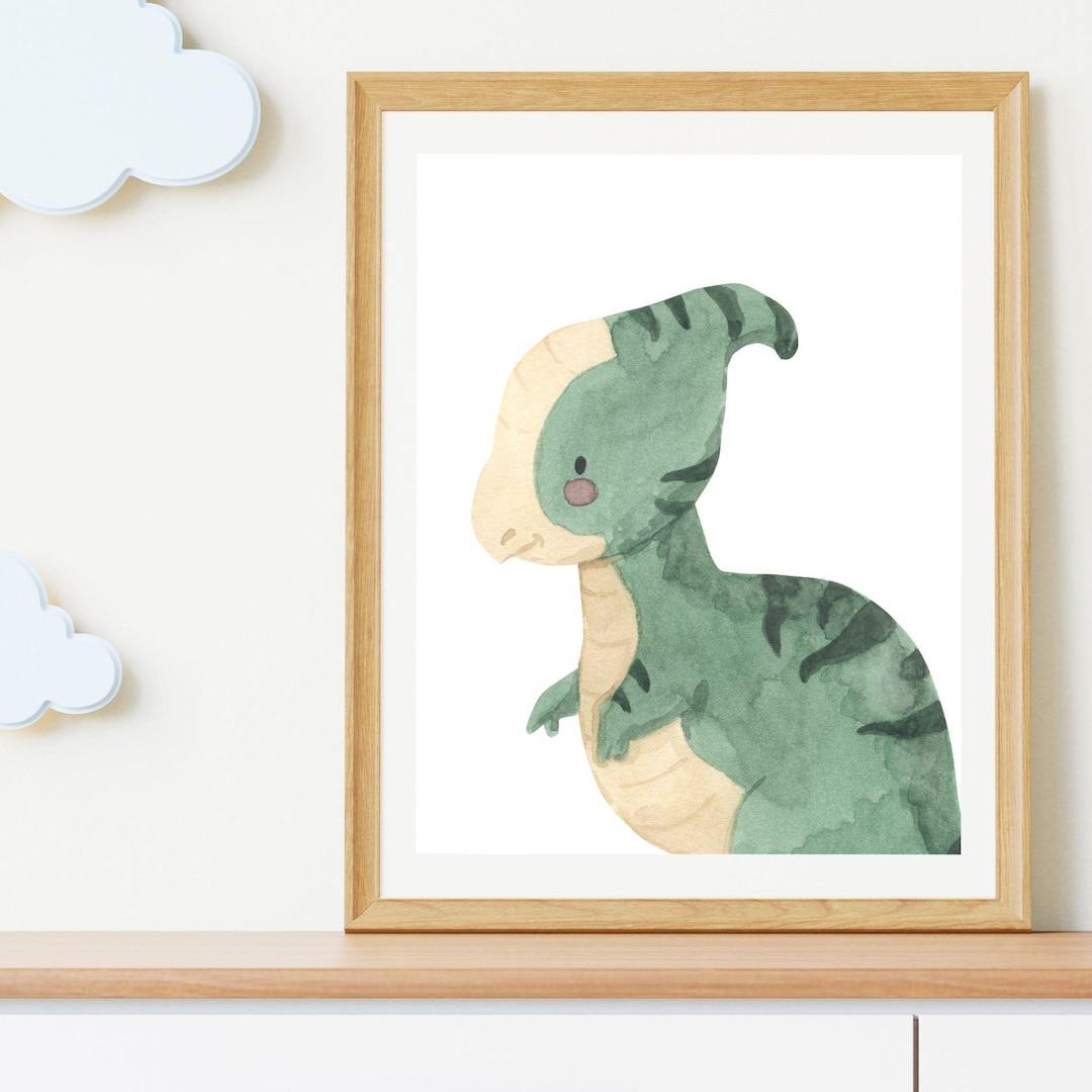 Watercolor Baby Dinosaur Print | Cute Nursery Wall Art (digital ...