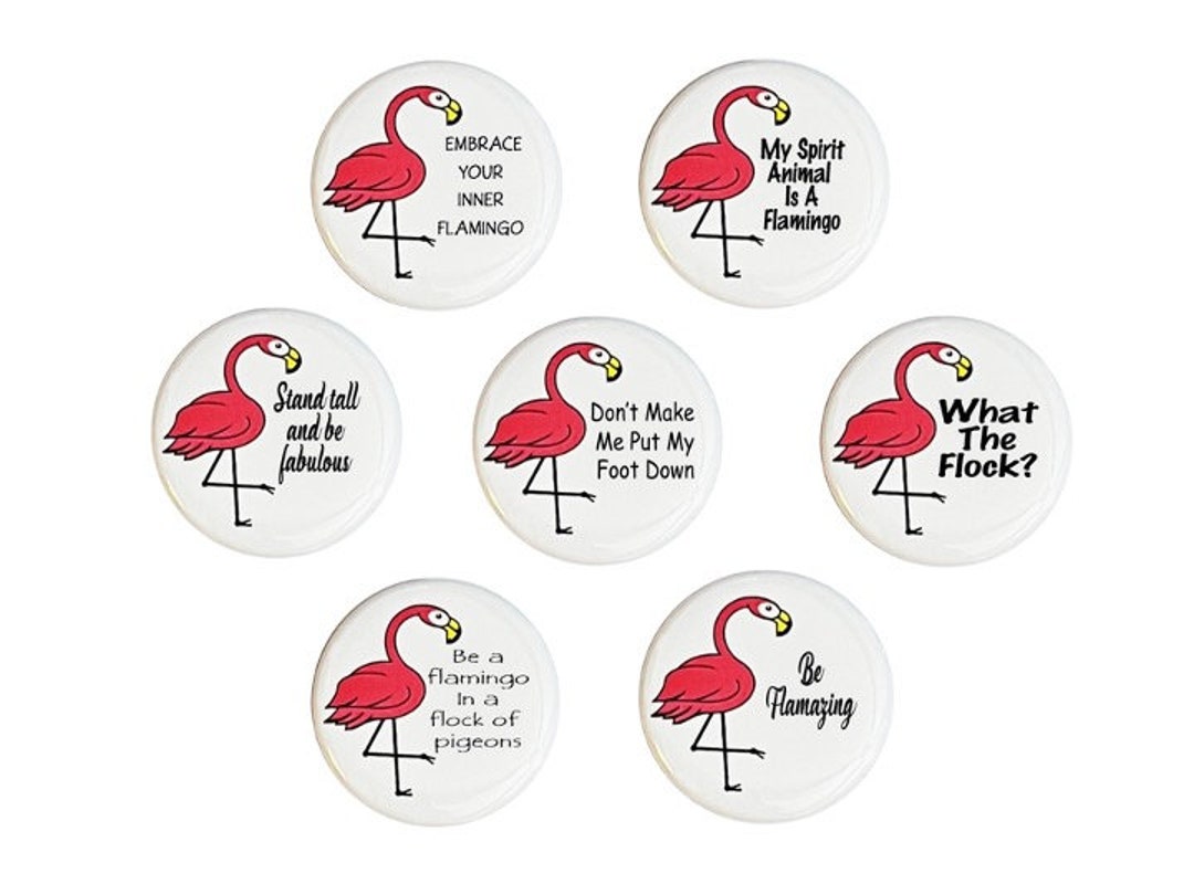 Package of 7 Flamingo Buttons, Don't Make Me Put My Foot Down, Be ...