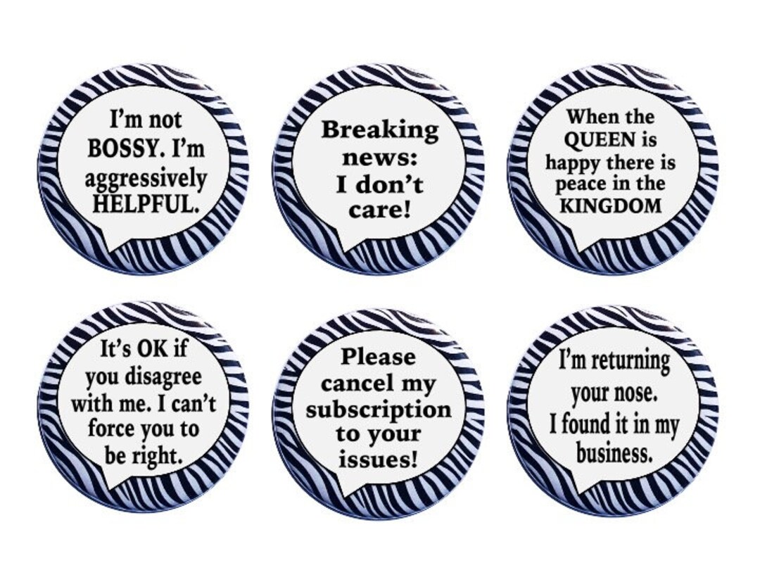 Package of 6-2 1/4 Inch Sarcastic Themed Buttons, Fun Novelty Button ...