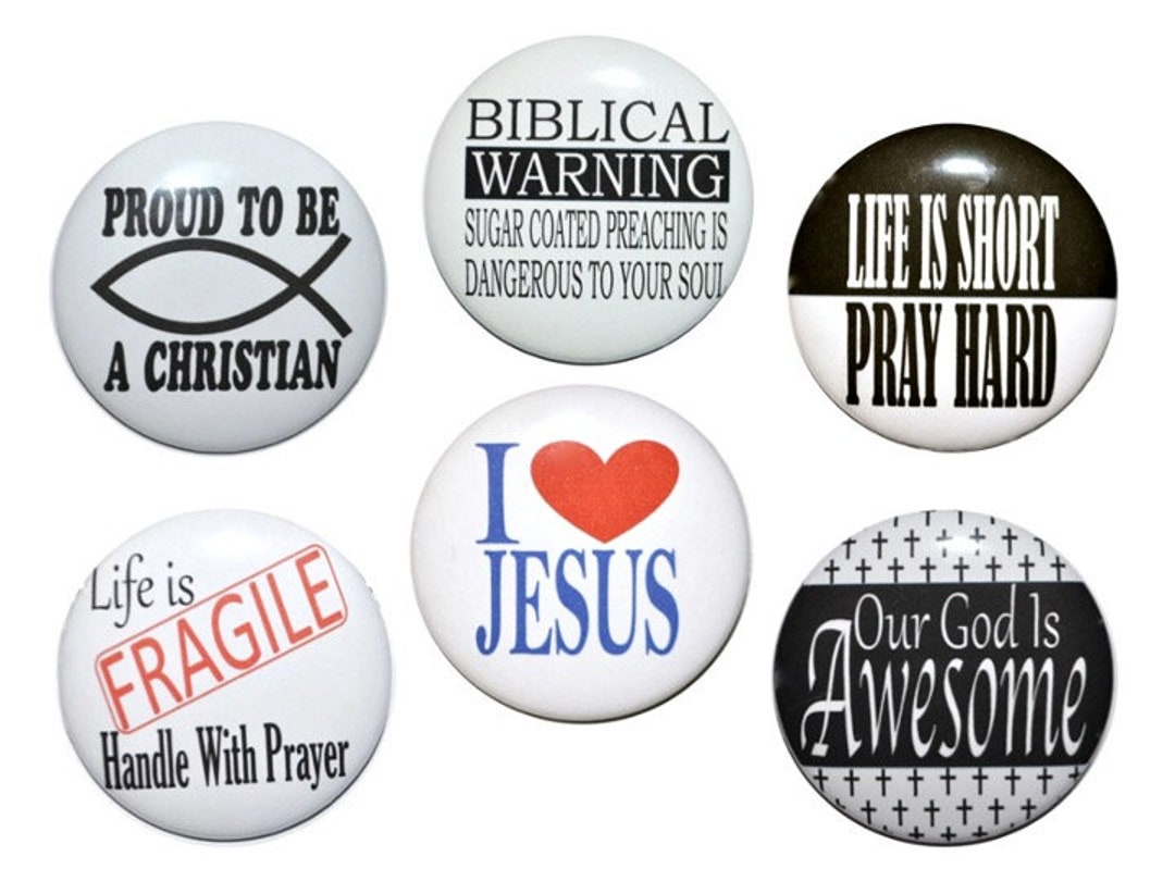 SPECIAL OFFER 6 Christian Buttons Religious Pins I Love Jesus Pray Hard ...