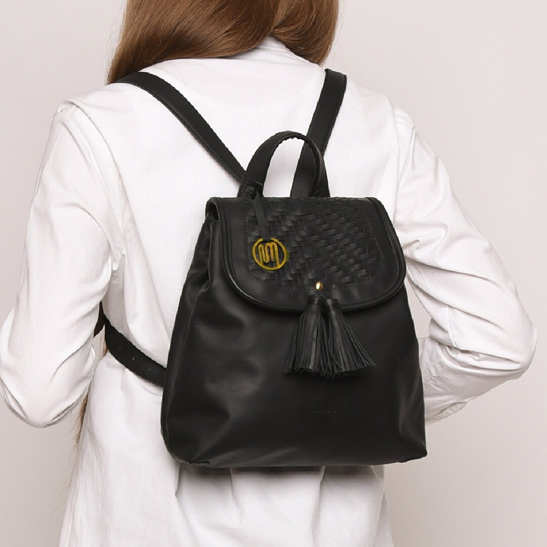 Vintage Leather Rucksack Black Backpack Adjustable Leather Ransel ...