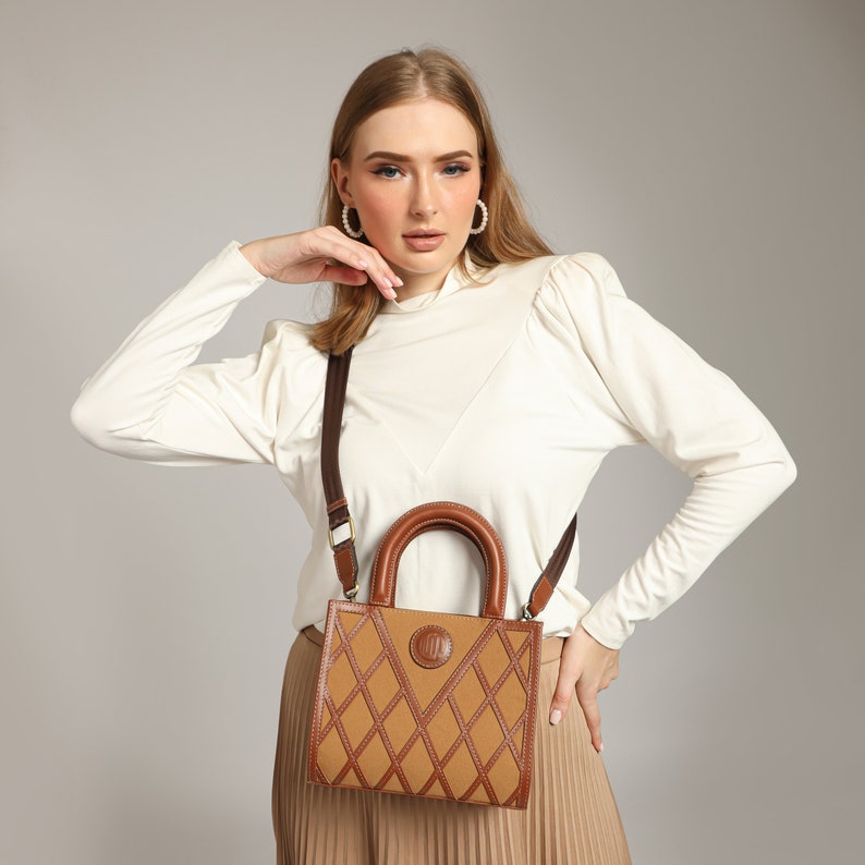 Premium Canvas Leather Bag Mini Bag Elegant Purse Stylish Crossbody Bag ...