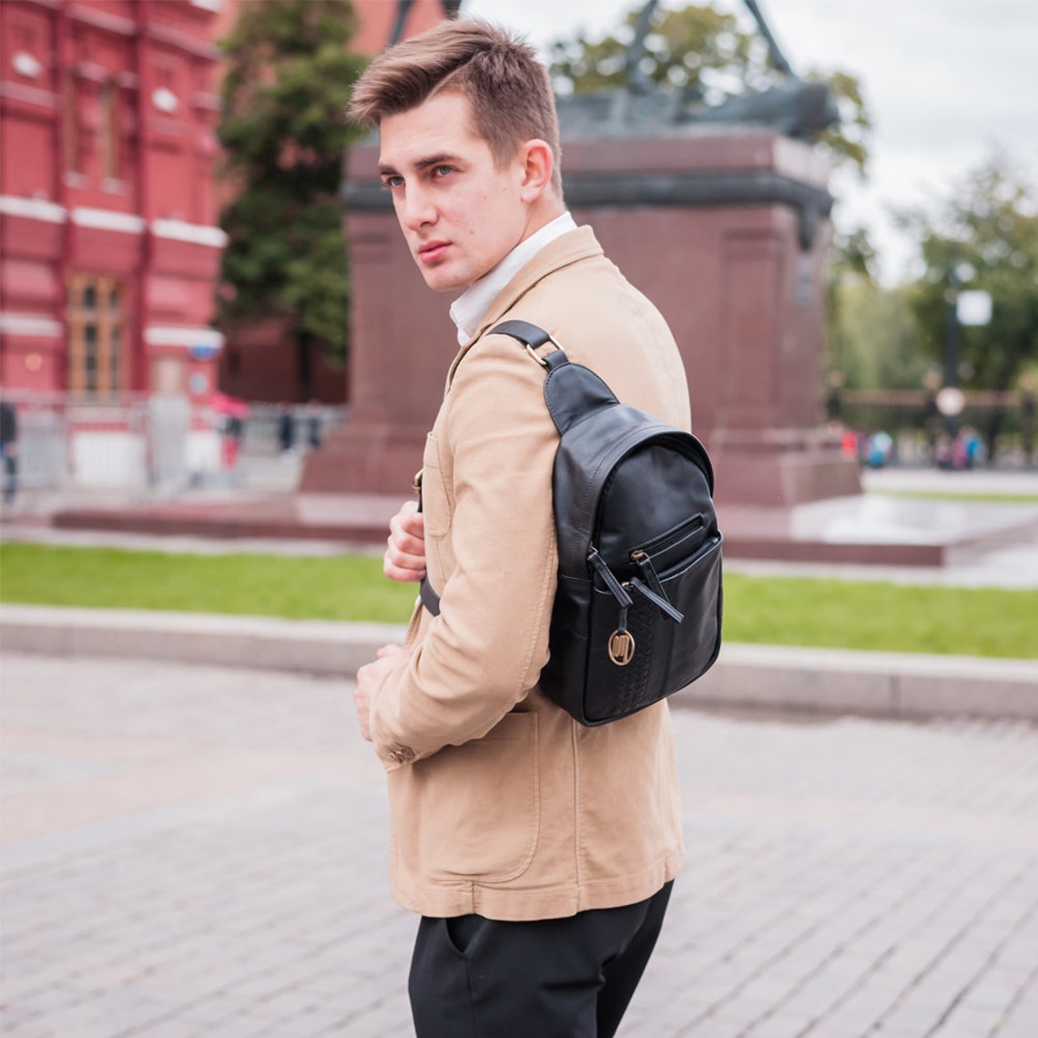 Men Genuine Soft Leather Shoulder Messenger Backpack Sling | Etsy