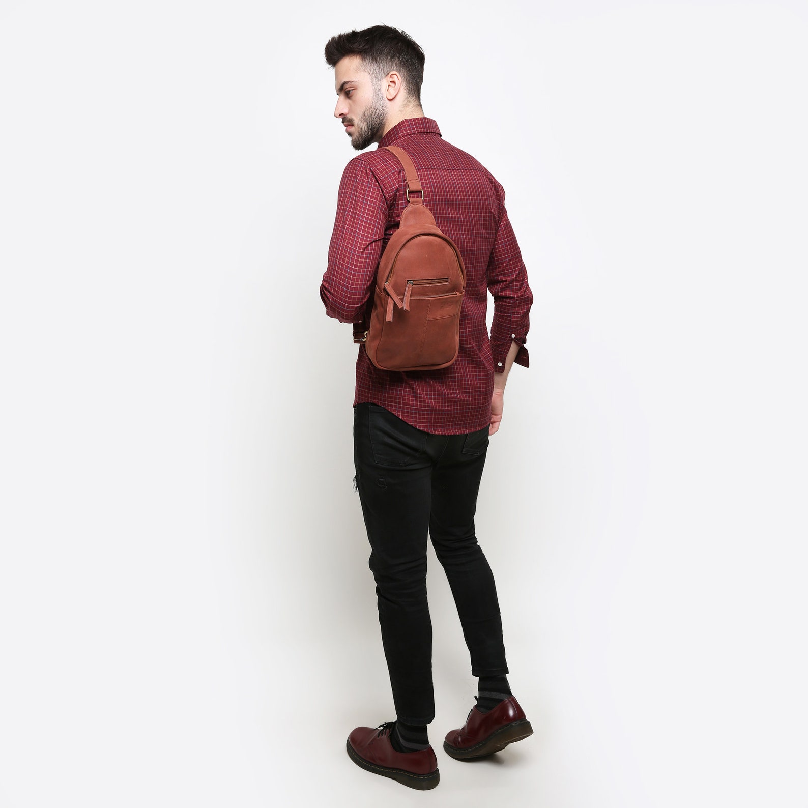 Men Genuine Leather Sling Bag Mens Shoulder Messenger Backpack Boho ...