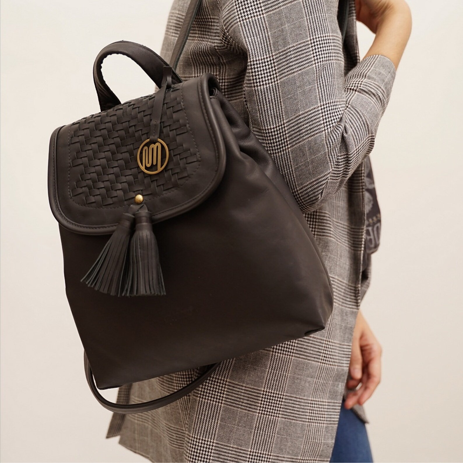 Vintage Leather Rucksack Black Backpack Adjustable Leather Ransel ...