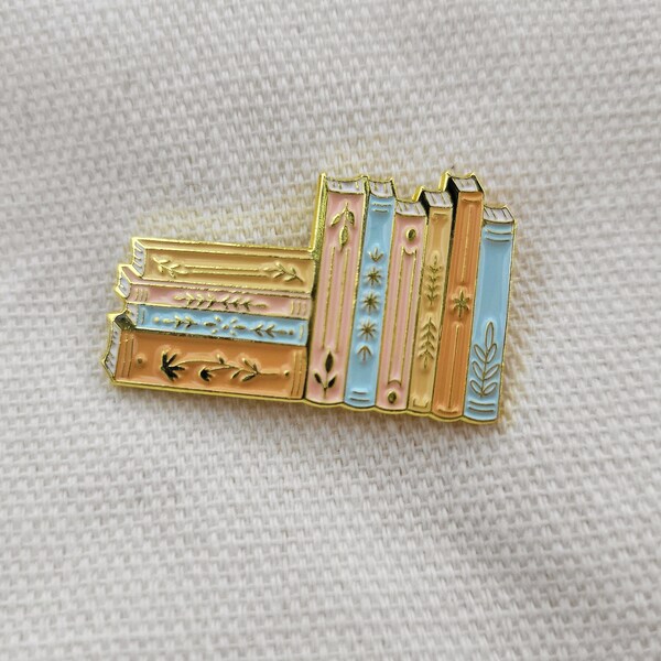 Book Stack Enamel Pin Etsy