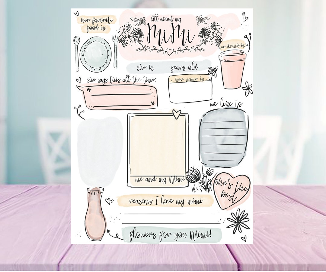 All About My Mimi Fill in the Blank Printable for Mother's Day Grandma ...