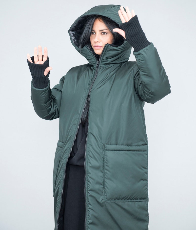 Zip up Winter Cocoon Jacket, Black Parka With High Collar, Hooded ...