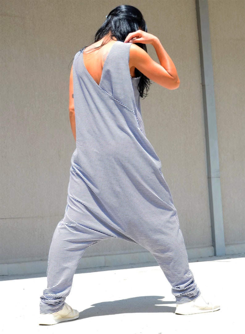 Open Back Striped Harem Onesie Loose Summer One Piece Suit - Etsy