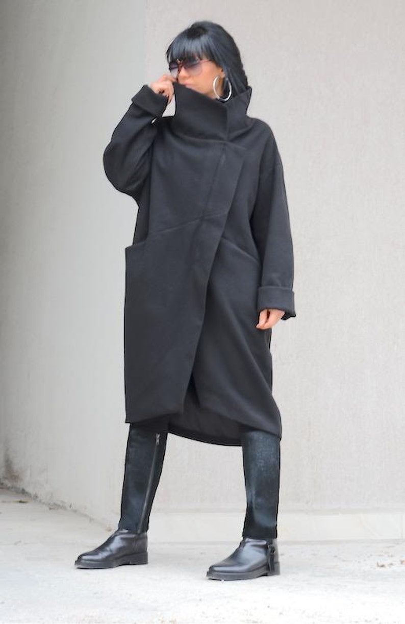 Black Warm Winter Coat With Front Open Zipper Asymmetric Maxi - Etsy