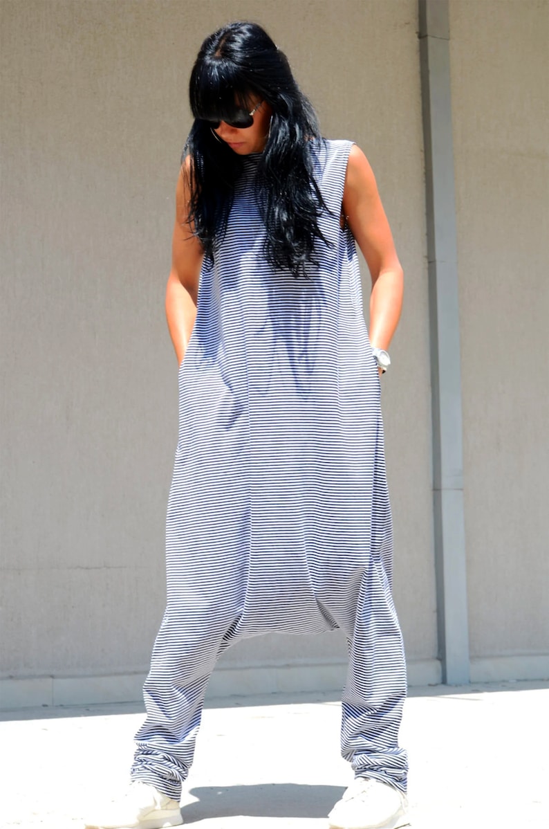 Open Back Striped Harem Onesie Loose Summer One Piece Suit - Etsy