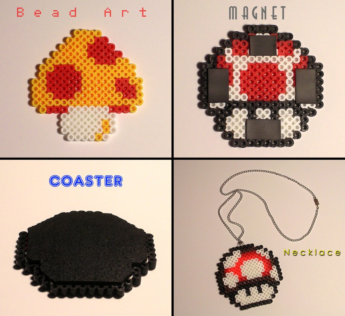 SUPER MARIO BROS. Mushroom Power-Up Pixel Bead Sprite | Etsy